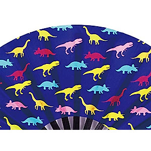 Amajiji Large Rave Folding Hand Fan for Men/Women, Chinease/Japanese Bamboo Hand Fan, Festival Accessories Performance Decoration Gift Dance Handheld Fan (Dinosaur)