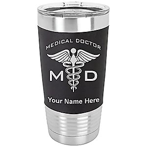 LaserGram 20oz Vacuum Insulated Tumbler Mug, MD Medical Doctor, Personalized Engraving Included (Silicone Grip, Black)