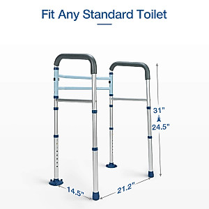 GreenChief Toilet Safety Rails Foldable, Stand Alone Toilet Frame Adjustable Height, Bathroom Toilet Handles with Suction Cups, Freestanding Toilet Bars for Elderly Handicap - Fit Any Toilets (300 LB)
