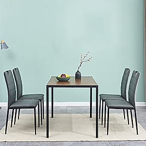 Dining Chair Set for 4 1 Wood Top Casual Coffee Table 4 Leather Chairs with Cushions and High Backs