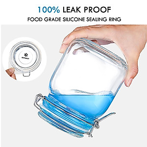 YEBODA 32oz Food Storage Canister Glass Jars with Clamp Airtight Lids and Silicone Gaskets for Multi-Purpose Kitchen Containers - Clear Square (3 Pack)