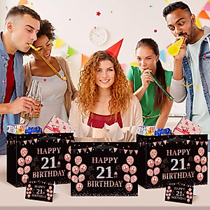 Black Rose Gold 21st Birthday Gift Bag with Happy 21st Birthday Greeting Card and Tissue Paper for Girls Rose Gold 21st Birthday Gift Wrap Bag for 21st Birthday Christmas Party Decorations Supplies