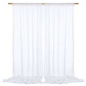 SHERWAY 2 Panels 4.8 Feet x 10 Feet White Thick Satin Backdrop Drapes, Non-Transparent Window Curtains for Wedding Party Ceremony Stage Décor