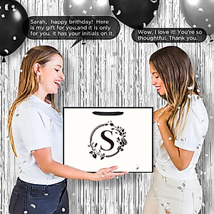 Initial Letter Gift Bag for Personalized Gifts 16.9'' x 12.6'' Monogrammed Letter Gift Bag with Wrapping Tissue Paper Cards, Paper Letter Gift Bag for Men Women Birthday Father's Day Gifts (Letter S)