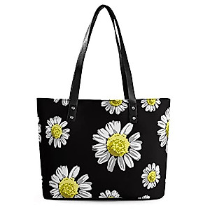 Womens Handbag Chamomile Flowers Pattern Leather Tote Bag Top Handle Satchel Bags For Lady