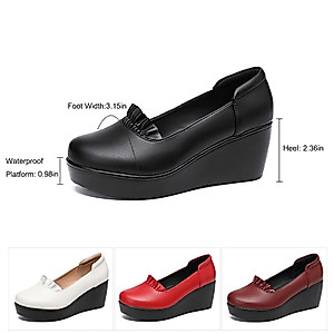 EFTCAL Women's Wedges Platform Ruffles Pump Shoes MId Heel Wedge Slip On Loafers,Lightweight Comfortable Walking Shoes,Casual Breathable Platform Penny Shoes (Wine Red,5.5)