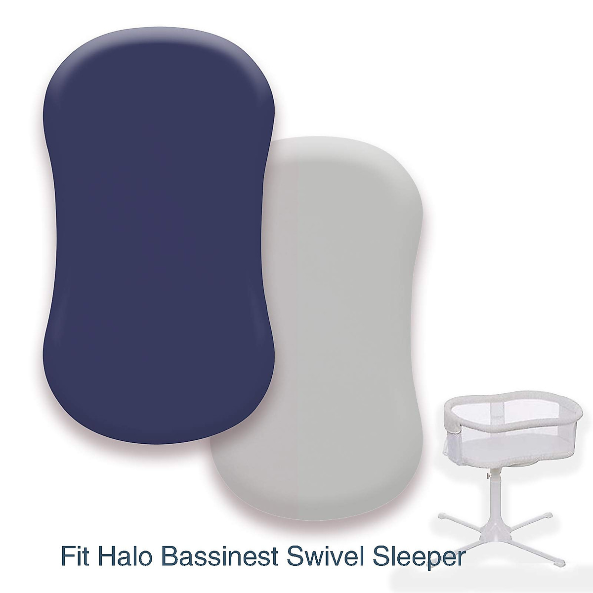 AMROSE Heavenly Soft Microfiber Bassinet Sheets, Compatible with Halo Bassinest Swivel Sleeper, 2 Pack Baby Sheet Set for Boys Girls, Gray & Navy Blue