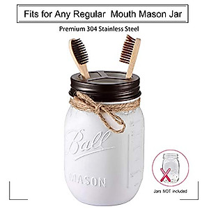 Mason Jar Bathroom Accessories Lids Set(4pcs) - Jar Not Included - Soap Dispenser,Toothbrush Holder, Apothecary Storage Jars Lids for Regular Mouth Mason Jars - Rustproof Stainless Steel，Bronze