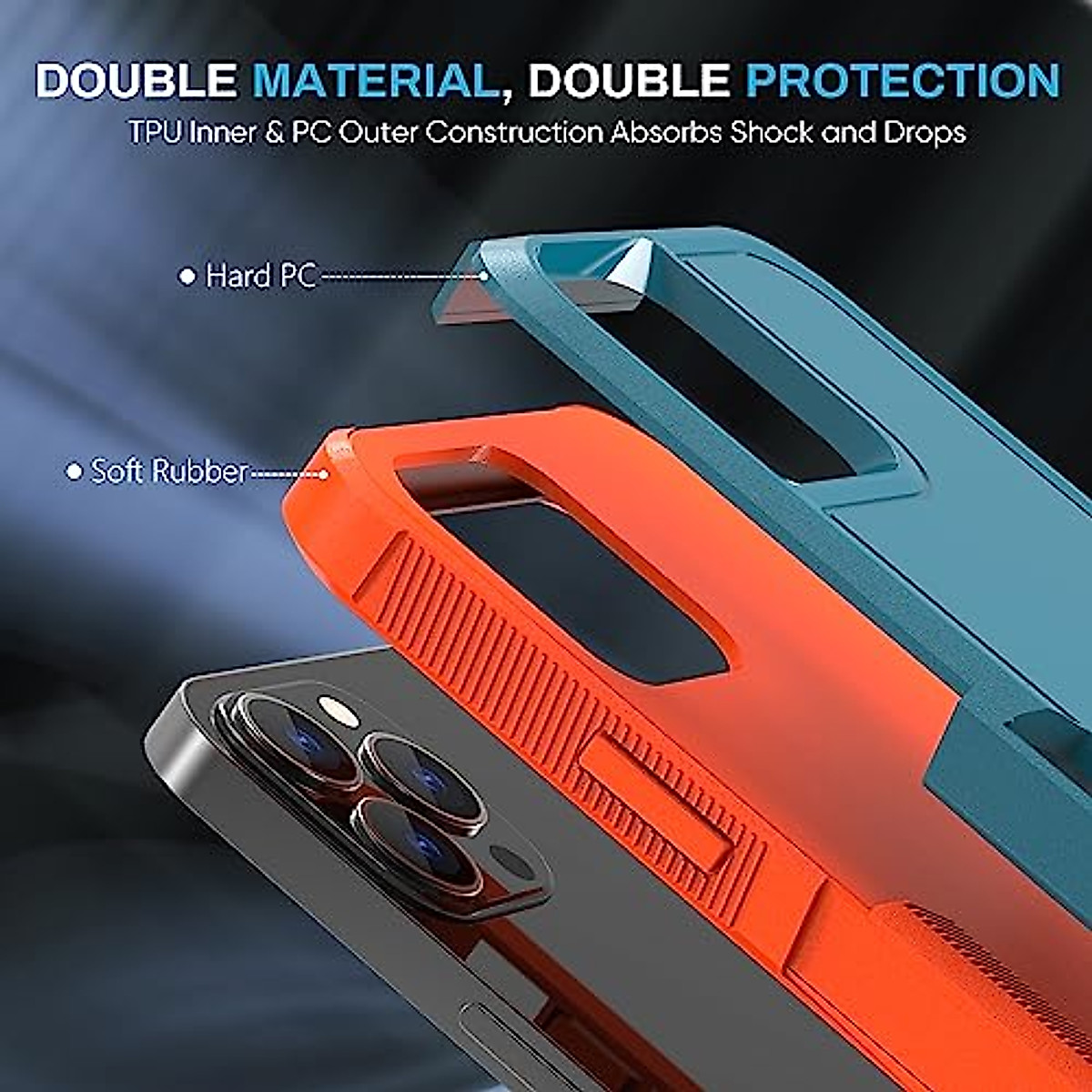 MAXCURY for iPhone 14 Pro Max Case, Heavy Duty Shockproof Dual Layer Rugged Full-Body Protective Phone Cover, 2 in 1 Slim Fit Silicone Rubber Phone Case for Men & Women (Teal/Orange)