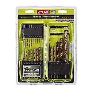 Ryobi 21 Pcs Titanium Coated Drill Bit Set