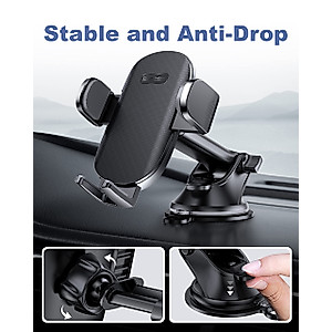 Universal Car Phone Holder Mount for Dashboard Windshield, Military Hands-Free Cell Phone Stand Automobile Cradles Truck Accessories Fit for All iPhone Android Smartphones