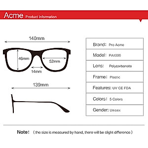 Pro Acme Non-prescription Glasses Frame Clear Lens Eyeglasses (Matte Black)
