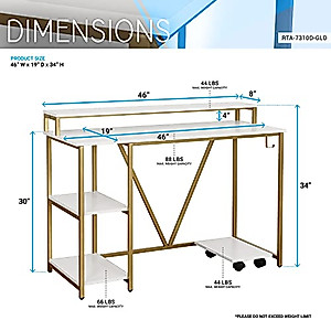 Techni Mobili Computer Desk - Industrial Writing Desk with Storage Shelves, Monitor Stand, & Accessory Holder - Home Office Laptop Computer Table with CPU Caddy & 2-Tier Small Bookshelf Space