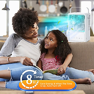 Portable Air Conditioners, Evaporative Air Cooler w/3 Wind Speeds & 2 Mist Modes, Mini Personal Air Conditioner Fan w/1-8H Timer & 7 Colors Light, Portable Air Conditioner for Room Office Desk Camping