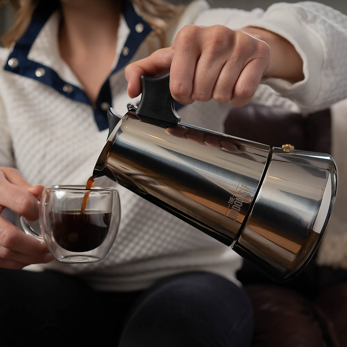 London Sip Stainless Steel Stove-Top Espresso Maker Coffee Pot Italian Moka Percolator, Silver, 3 Cup