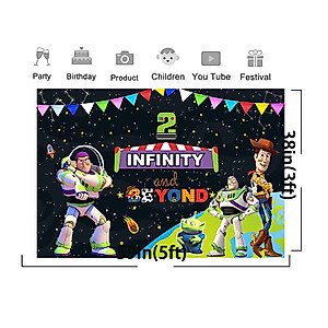 Two Infinity and Beyond Backdrop for 2nd Birthday Party Supplies Outspace Photo Backgrounds Toy Story Theme Baby Shower Banner 59x38in
