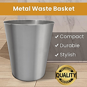 Shirin Packaging Metal Trash Can Small Metal Trash Can for Office Stainless Steel Bathroom Trash Can Garbage Recycle Bin Office Trash 9.4" x 9.4" x 10.9" Diameter 22cm - 8.6"