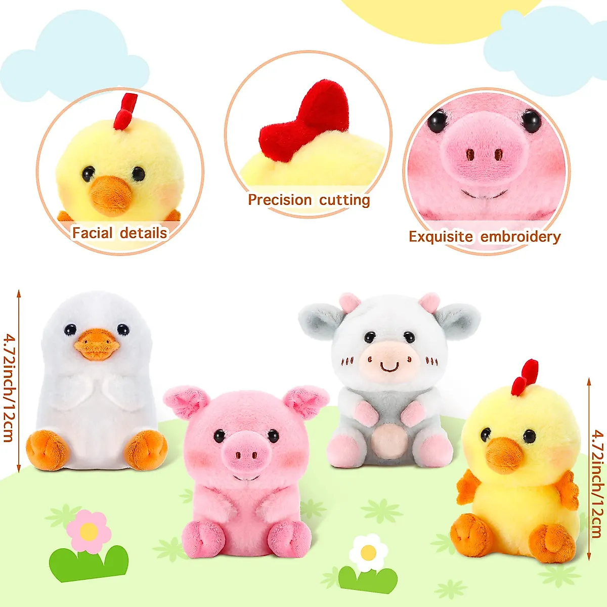 Skylety 4 Pieces Farm Stuffed Animals Stuffed Farm Theme Plush Animals Bulk 4.72 Inches Chicken, Duckling, Pig, Cow Plush Stuffed Animals Toys for Valentine's Day Birthday Gift Party Favor Supplies