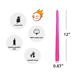 Zest Candle 12-Piece Taper Candles, 12-Inch, Hot Pink