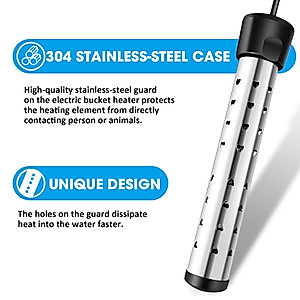 Immersion Water Heater for Boiling Bath Water,Portable Electric 304 Stainless Heater Outdoor with Guard Cover -LCD Thermometer,for MotorhomeTub Buckets ,Boils 5 Gallon Bucket of Water in Minutes (A3)