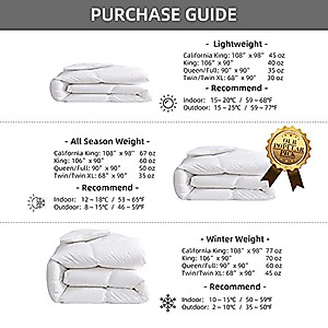 Royoliving Premium Greyduck Feathers Down Comforter Queen Full Size All Season Medium Warmth Solid White 100% Cotton Cover Down Proof Duvet Insert with Corner Tabs, 50 Oz