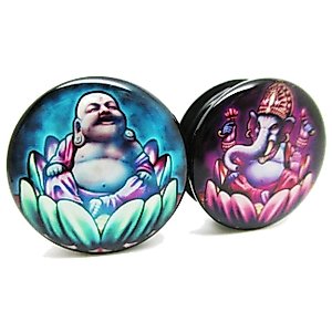 Pierced Republic Ganesh & Buddha Ear Plugs - Acrylic - Screw on - NEW *Pair* - 10 Sizes (2 Gauge (6mm))
