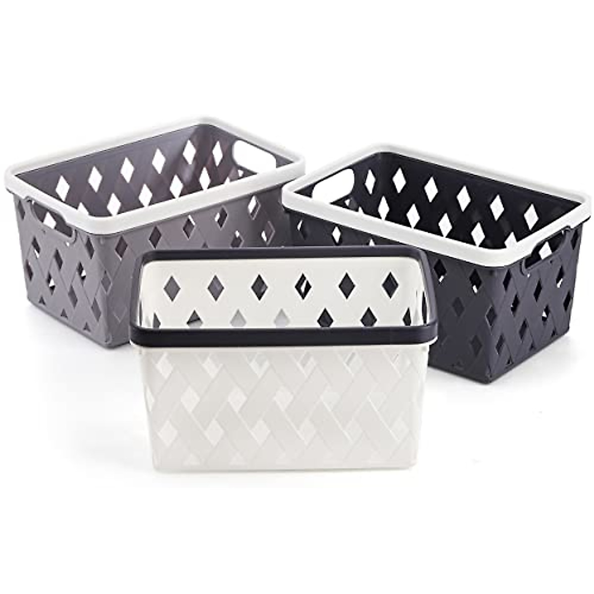 Yesland 9 Pack Plastic Storage Basket Bins, 8.5 x 5.8 x 4.8 Inch Organizing Book Bins Baskets with Handle, Small Stackable Plastic Basket for Classroom or Home Organizing - Blue, White, Grey