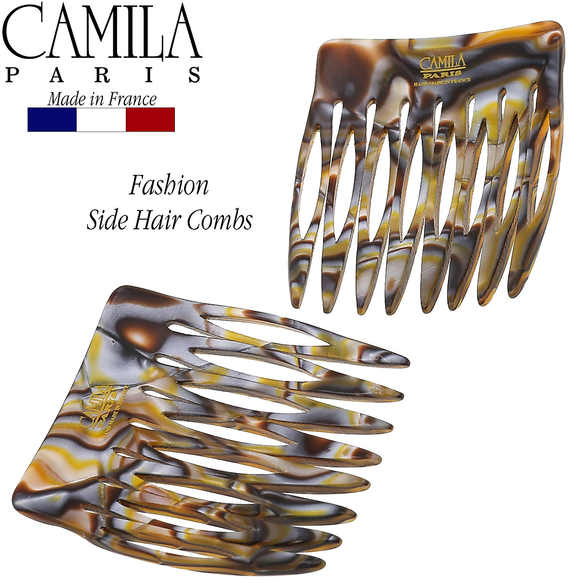 Camila Paris CP2332/2 French Hair Side Comb Handmade Onyx, Small Twist Hair Decorative, Strong Hold Clips for Women Bun Chignon Up-Do Styling Girls Hair Accessories, Made in France