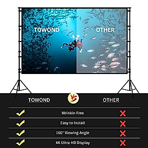 Projector Screen and Stand,Towond 120 inch Outdoor Projection Screen, Portable 16:9 4K HD Rear Front Movie Screen with Carry Bag Wrinkle-Free Design for Home Theater Backyard Cinema