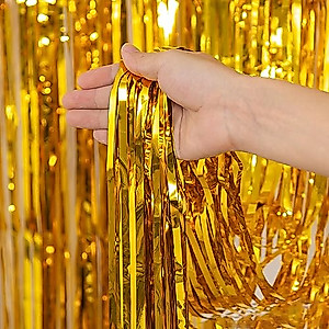 4 Pack 3.2x8.2ft Gold Tinsel Curtain Party Backdrop - Choonshow Foil Fringe Curtain Gold Party Decor Streamers for Birthday Baby Shower Bachelorette Euphoria Theme Party Decorations