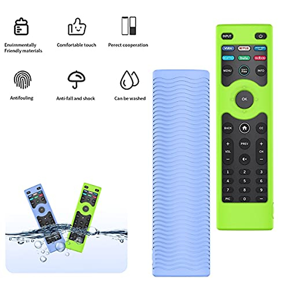 TOLUOHU [2PCS] Protective Case Cover for VIZIO XRT140 Smart TV Remote Control,Anti-Slip Shockproof Silicone Remote Case Holder for XRT140 LED HD TV Remote with Lanyard (Glow Blue+Glow Green)