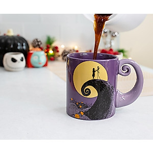 Disney The Nightmare Before Christmas Jack & Sally Spiral Handle Ceramic Mug | BPA-Free Large Coffee Cup For Beverages, Home & Kitchen Essentials | Halloween Gifts and Collectibles | Holds 20 Ounces