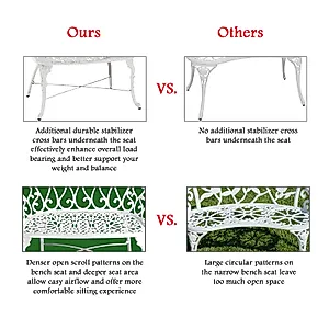 Westcharm White Cast Aluminum 2-Person Bench for Outdoor Garden Patio Yard Park Lawn with White Heart | Antique Victorian Dining Loveseat