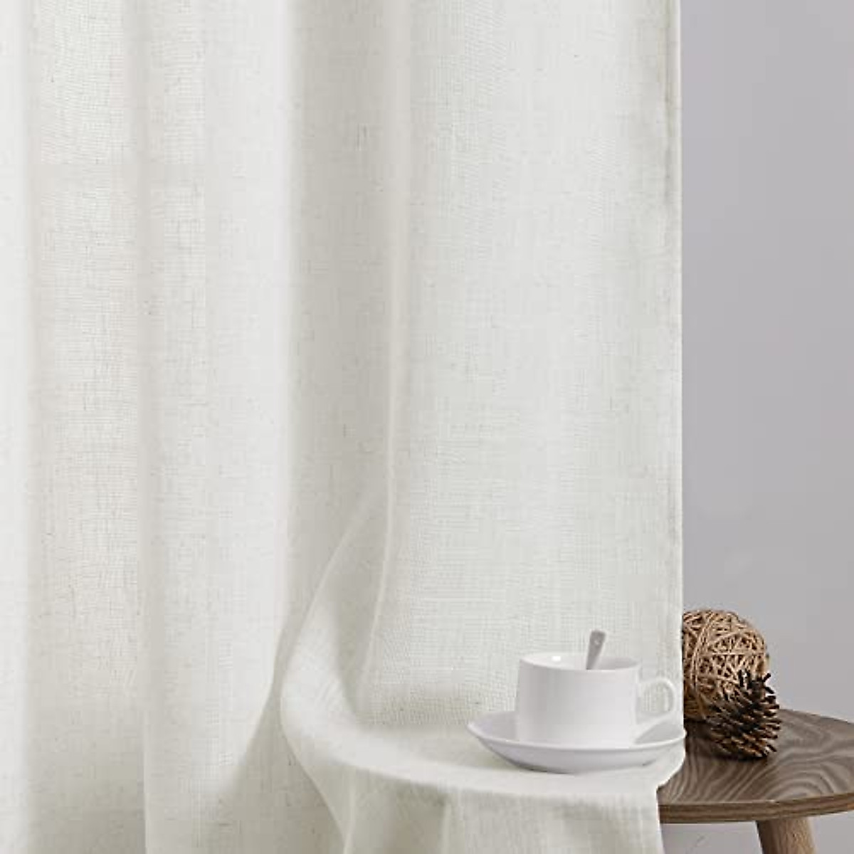 Natural Linen Curtains 84 Inch Length 2 Panels for Living Room Rod Pocket Semi Sheer Boho Bedroom Curtain Privacy Ivory Cream White Farmhouse Linen Curtain Drapes Floor Length 84 Inches Long 7 FT