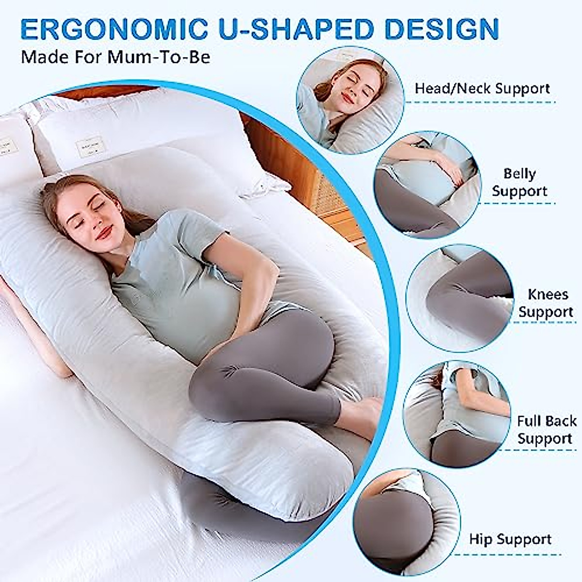 Pregnancy Pillows, U Shaped Full Body Pillow with Washable Velvet Cover, 55 Inch Maternity Pregnancy Pillows for Sleeping, Support for Back, HIPS, Legs, Belly for Pregnant Women (Light Gray)