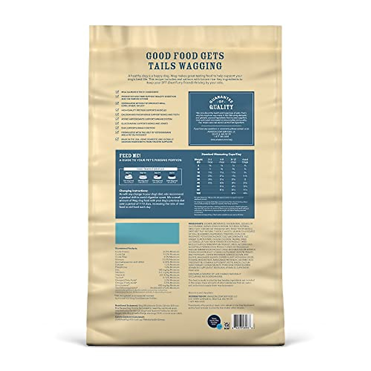 Amazon Brand – Wag Dry Dog Food, Salmon and Brown Rice, 30 lb Bag (Packaging May Vary)