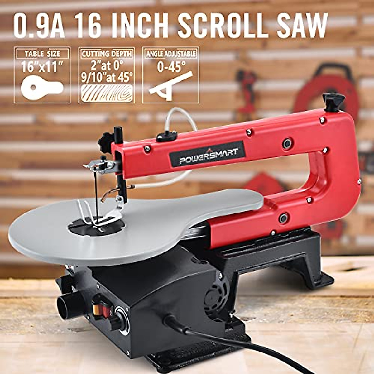 PowerSmart Scroll Saw 16 Inch Variable Speed 400-1600RPM, 0-45° Adjustable Table Saw, 16" Saws for Woodworking