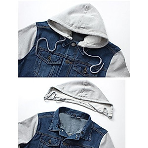 PASOK Men's Denim Hoodie Jacket Casual Slim Fit Button Down Jeans Coat Blue L