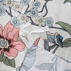 Eikei Cottage Bloom Garden Duvet Cover Set French Country Provincial Chic Floral Birds Bedding Peony Blossom Tree Branches (Muted, King)