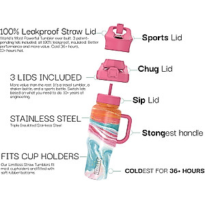 Coldest 40 oz Tumbler with Handle and Straw - 100% Leak Proof Insulated Tumbler with Lid and Straw (3 Lids) - Stainless Steel Tumblers for Women & Men - Cup Holder Friendly Base, 46 oz (Amethyst)