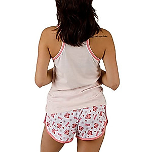 Bioworld Kirby Daisies & Kanji Logo Women's Racer Back Tank Top & Dolphin Lounge Shorts Sleepwear Set-XL Pink