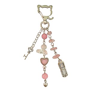 Cute aesthetic Y2k Keychains For Kid Teens Girl Women Beads crystal Heart Kawaii Key Chains (Pink)