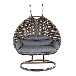 Island Gale® Luxury 2 Person Wicker Swing Chair ((2 Person) X-Large-Plus, Latte Rattan/Charcoal Cushion) Hanging Frame Color Black/Bronze Pending Availability.