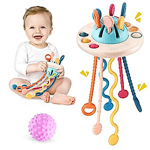 FICUS Baby Montessori Toys 18 Months and up,UFO Food Grade Silicone Pull String Activity Toy,Baby Sensory Toys Early Development Toys, Fine Motor Skills Toys for 2 3 Year Old Boys Girls