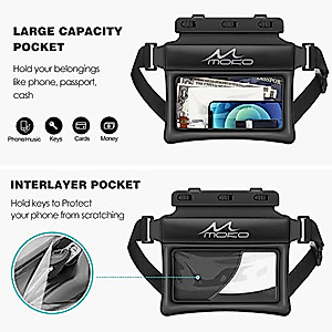MoKo Waterproof Phone Pouch Fanny Pack, Floating Dry Bag for Swimming Kayaking Snorkeling, Compatible with iPhone 14 13 12 11 Pro Max X/Xr/Xs Max, Galaxy S21 Ultra/S9/Note 10 Plus, Black