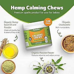 Pawadox - Hemp Calming Chews for Dogs, Easy to Digest, Made from Organic Hemp, Chamomile, Passion Flower for Dog Anxiety Relief, SQF Certified Facility, Tasty Duck Flavor - 120 Soft Chews