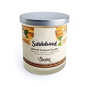 Sandalwood Scented Natural Soy Candle, Essential Fragrance Oils, 100% Soy, Phthalate & Paraben Free, Clean Burning, 9 Oz.