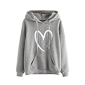 SweatyRocks Women's Casual Heart Print Long Sleeve Pullover Hoodie Sweatshirt Tops Grey XL
