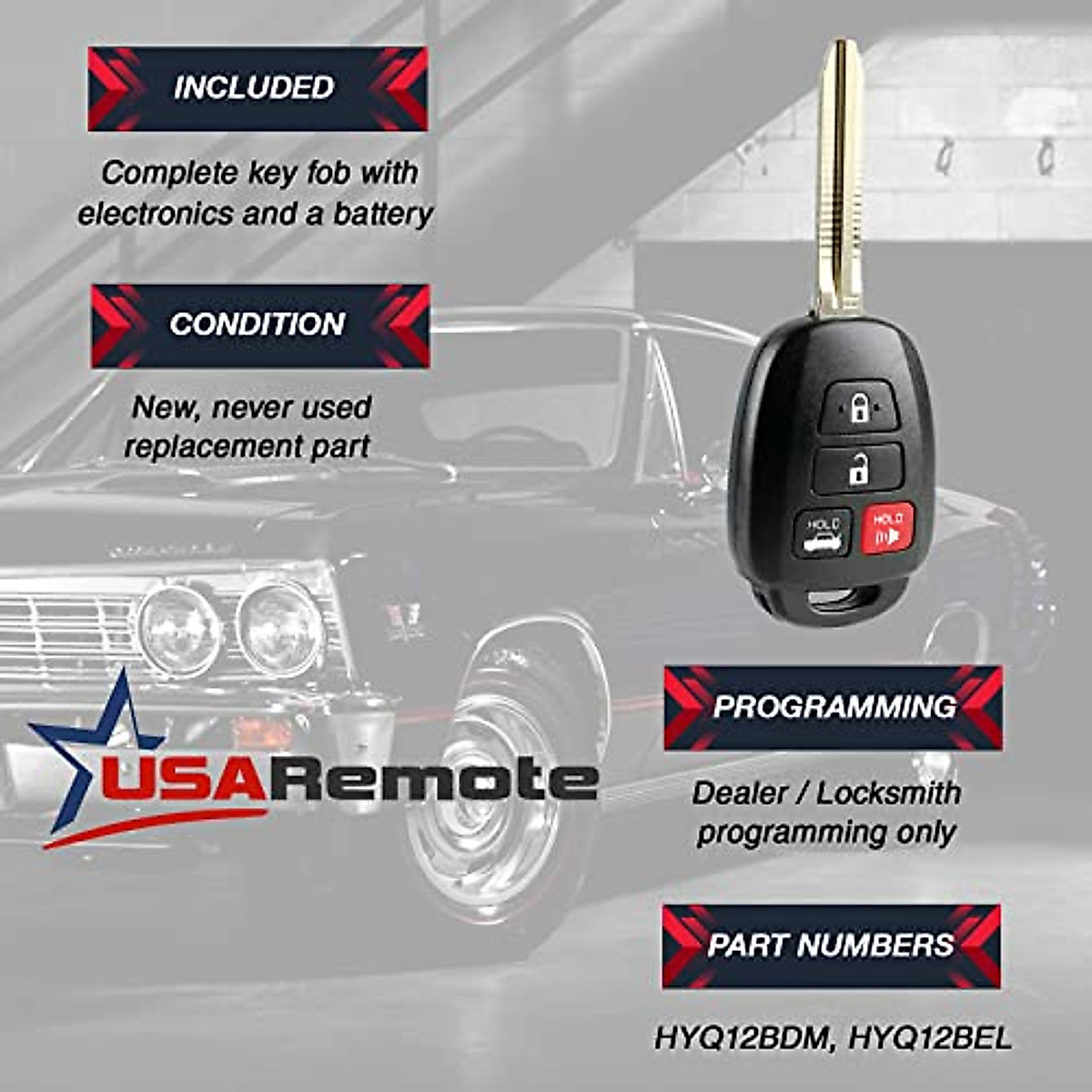 Car Key Fob Keyless Entry Remote fits 2014-2016 Toyota Camry / 2013-2015 Rav4 / 2014-2016 Corolla (HYQ12BDM, HYQ12BEL H Chip)