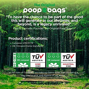 The Original Poop Bags® OK Compost Certified Compostable Dog Waste Bags - Supports Jane Goodall Institute - You Buy, We Donate - Dog Bags For Poop, Doggy Poop Bags Refills, Unscented